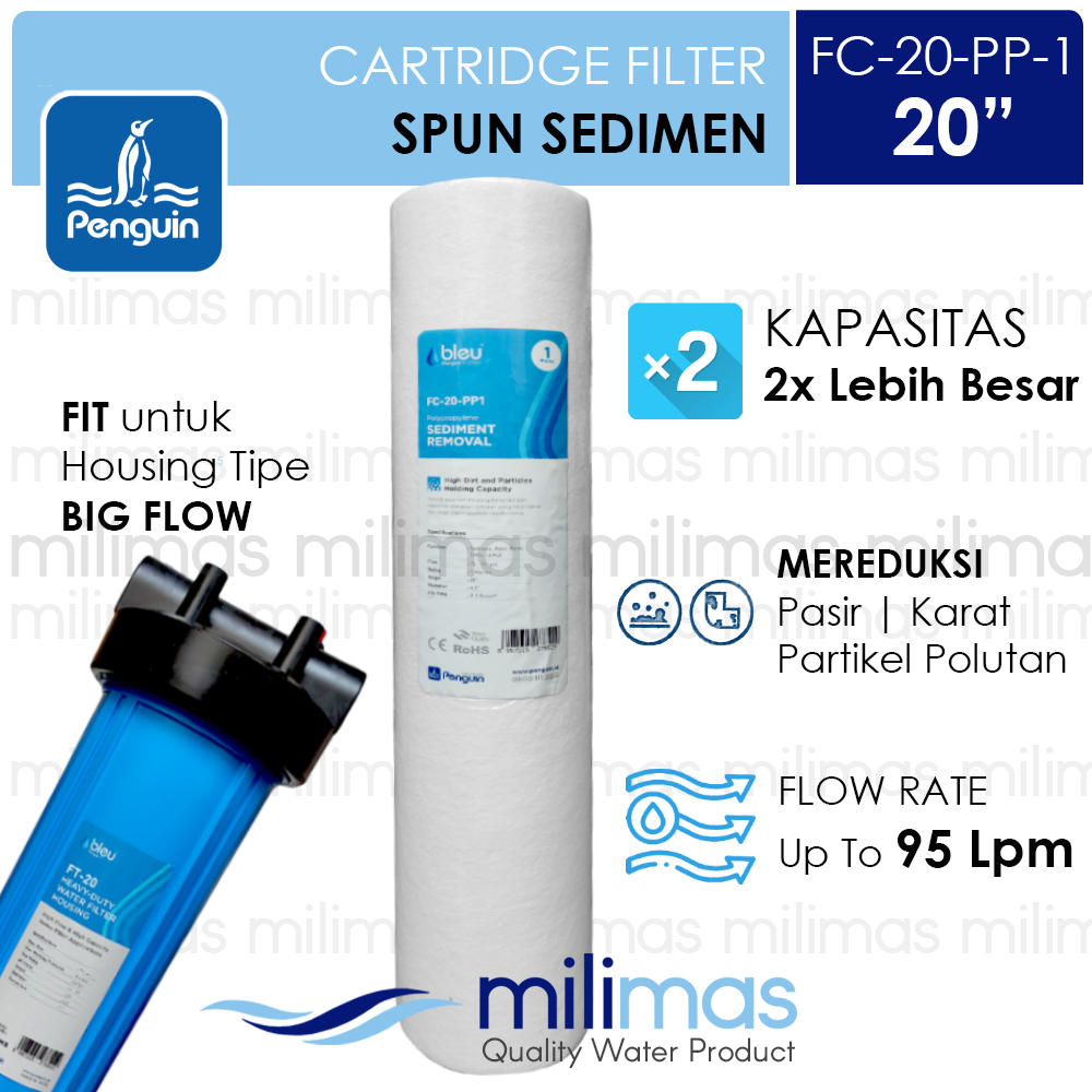 Jual PENGUIN PP Spun Big Flow 20" 1 Micron - Jumbo Size Diameter 4.3 ...