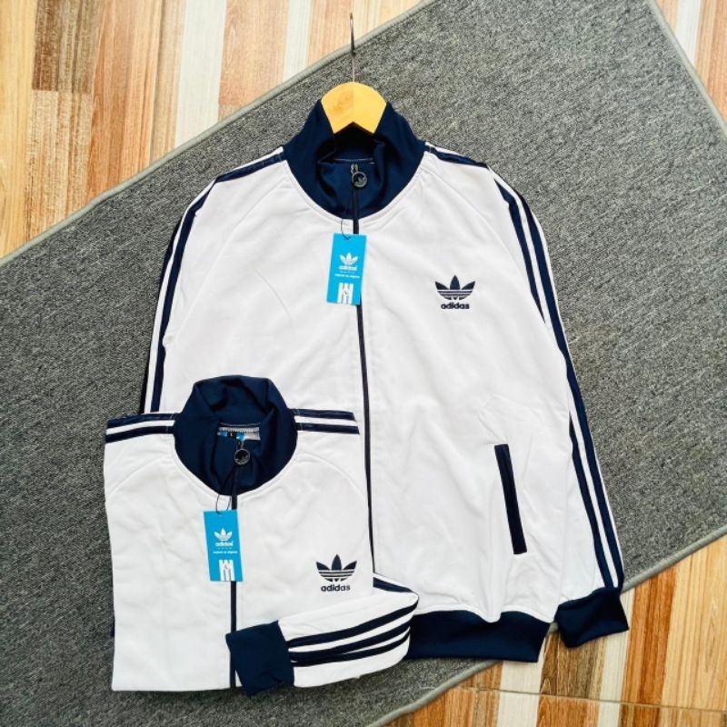 Jual JAKET TRACKTOP ADIDASS 3FOIL PUTIH NAVY | Shopee Indonesia