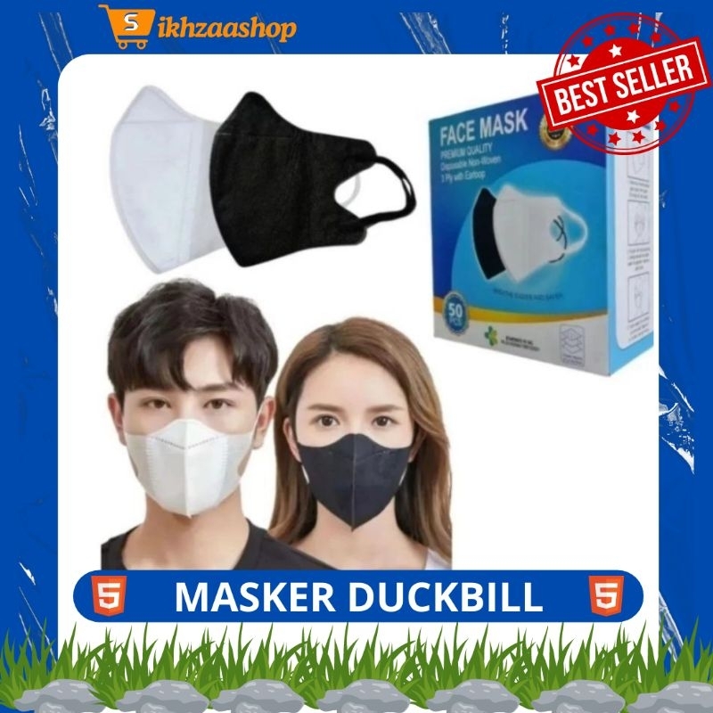 Jual Masker Duckbill Face Mask Putih Hitam Model Earloop isi 25 / Duck ...