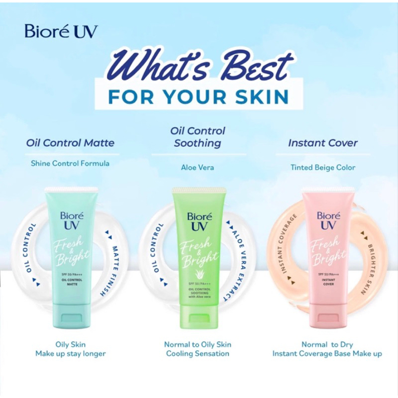 Jual Biore UV Fresh & Bright Oil Control Matte Sunscreen SPF 50+ PA+++ 30g | Shopee Indonesia