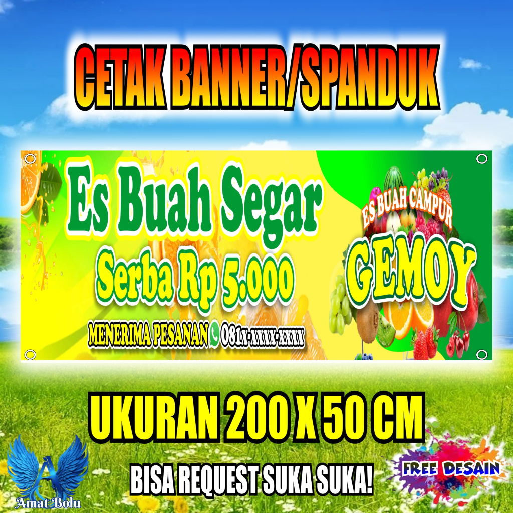 Jual Cetak Banner Cetak Spanduk Es Buah Segar Ukuran 200X50 CM BISA ...