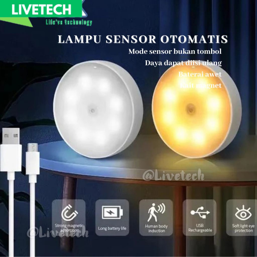 Jual LIVETECH Lampu Tidur Sensor Gerak LED Lampu Tempel Dinding Lemari Kamar Lampu Lemari Tangga ...