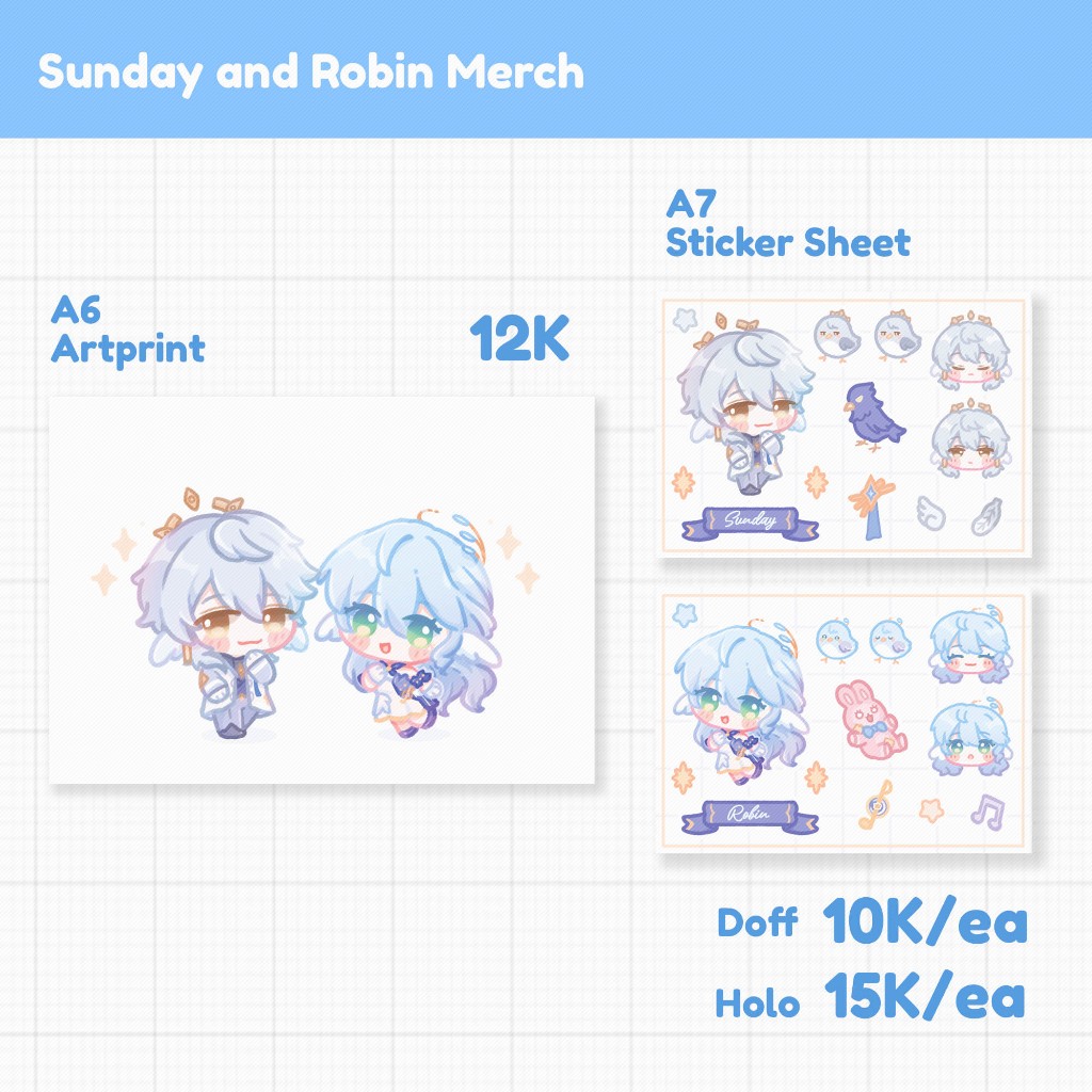 Jual Sunday and Robin Art Print Sticker Sheet HSR Fanmade Merch ...