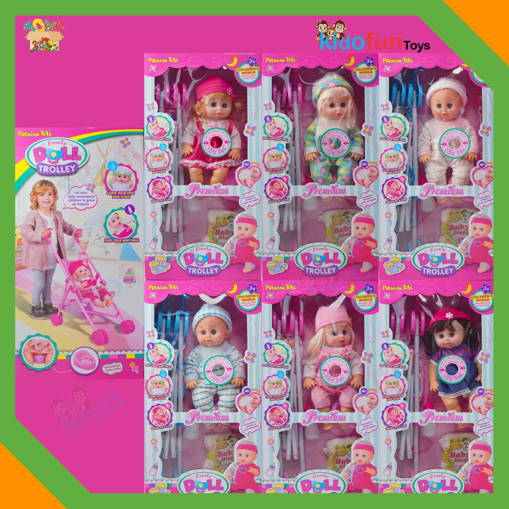 Jual Baby Doll Stroller Set 32cm Mainan Dorongan Boneka Bayi Bisa Pipis ...