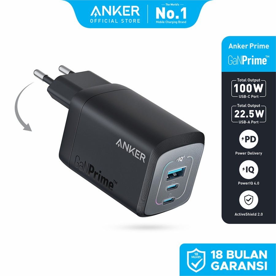 Jual Anker prime 100w GAN Wall charger ( 3 ports ) -a2343 | Shopee Indonesia