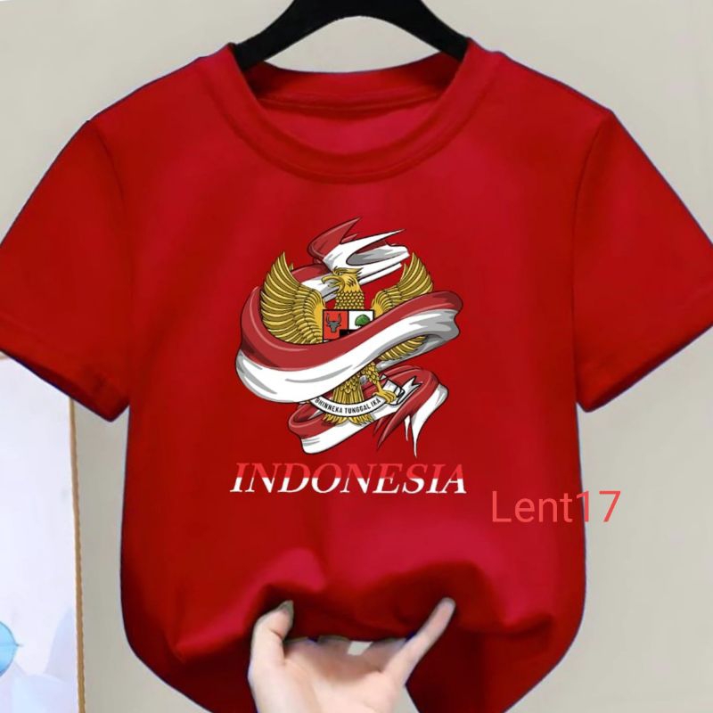 Jual Kaos Anak 17 Agustus Cowok cewek Motif Burung Garuda dikelilingi Bendera merah Putih Oblong ...