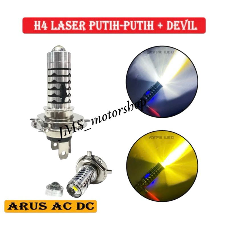 Jual PROMO LAMPU LED UTAMA MOTOR H4 LASER HI / LOO + DEVIL BIRU AC DC ...