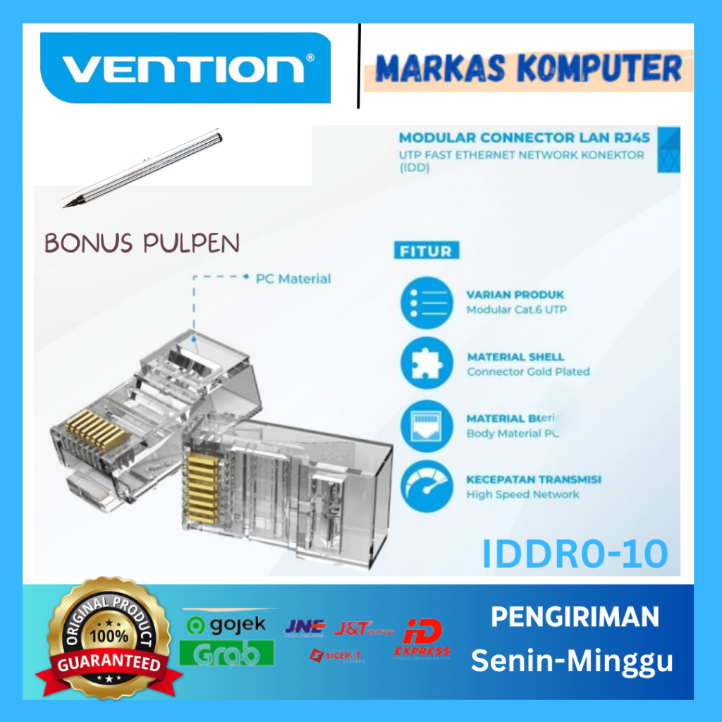 Jual Modular Connector RJ45 UTP CAT6 Vention IDD 10 Pcs Ethernet ...