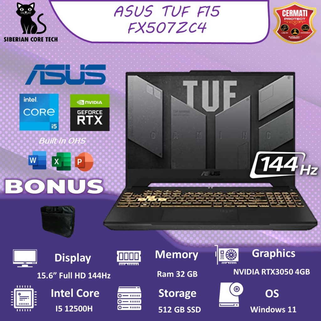 Jual ASUS TUF F15 FX507ZC4 I5 12500H RTX3050 4GB/ RAM 32GB 512SSD W11 ...