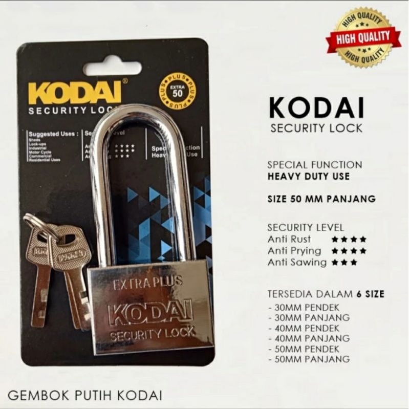 Jual Gembok KODAI Anti Karat Short/ Gembok Pagar Long/ Gembok Pagar Stainless Steel, Ukuran 30 ...
