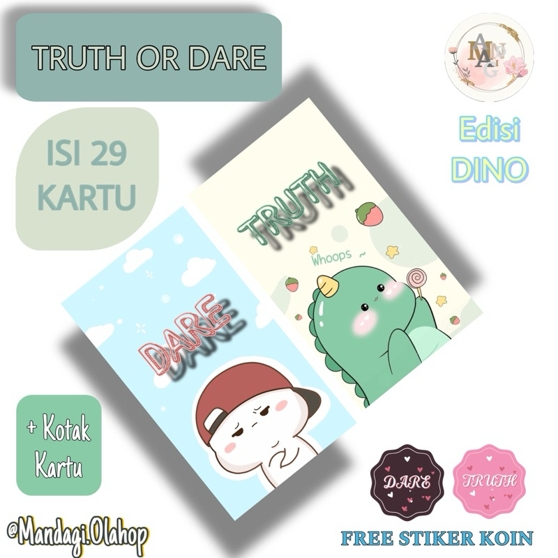 Jual Kartu Permainan Truth or Dare (ToD) versi Dino || ISI 29 Kartu + Kotak Kartu || Kartu ...
