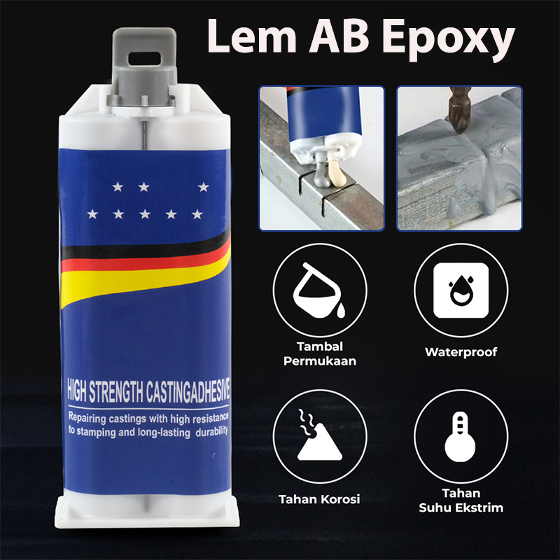 Jual Lem AB Epoxy Super Kuat Tahan Panas 150°C Perbaikan Metal Besi ...