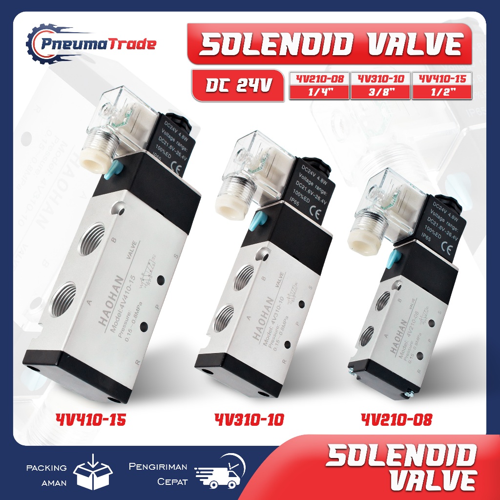 Jual Solenoid valve 4V210-08 4V310-10 4V410-15 DC 24V HAOHAN | Shopee ...