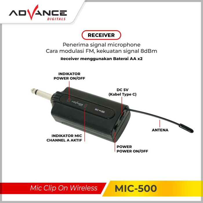 Jual Mic Bando Wireless Advance Mic-500 Mic Clip On / Microphone Eksternal | Shopee Indonesia