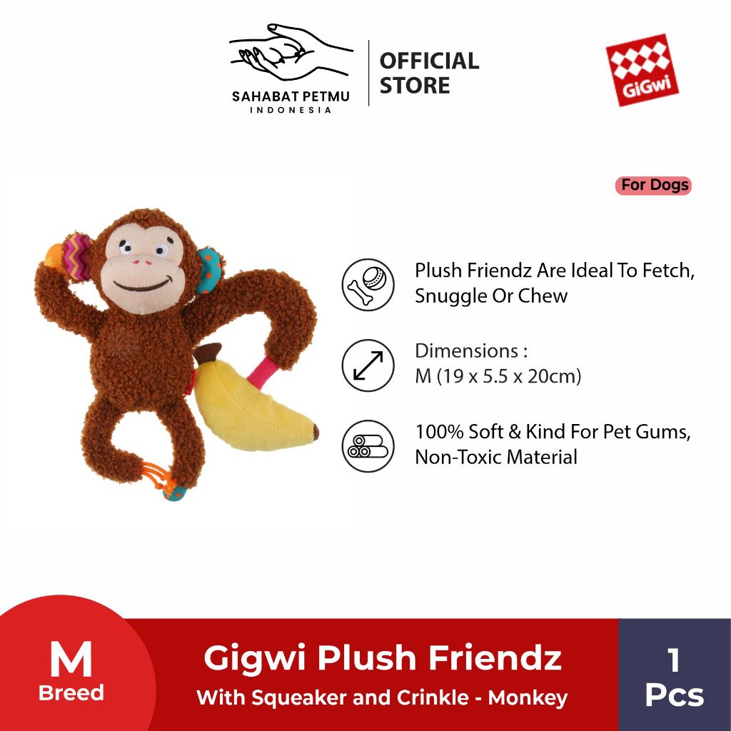 Jual Gigwi Mainan Boneka Anjing Plush Friendz "Monkey" With Squeaker & Crinkle Paper | Shopee ...