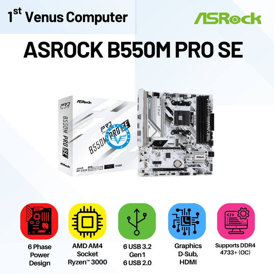 Jual Motherboard Asrock B550M PRO SE (Socket AM4, B550) / MAI40-ASR ...