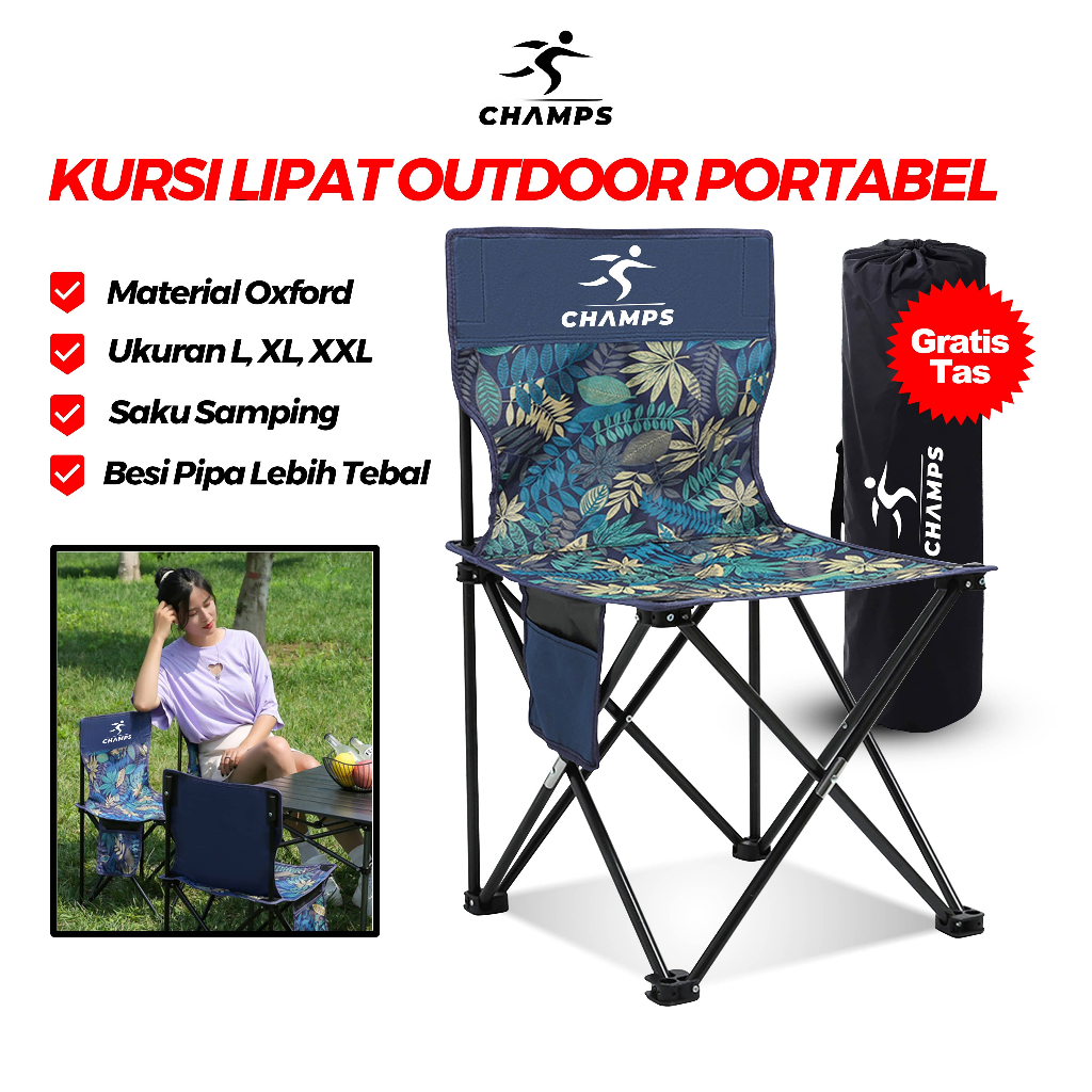 Jual CHAMPS Kursi Lipat Foldable Serbaguna Portable Kursi Camping Folding Chair Mancing Piknik ...