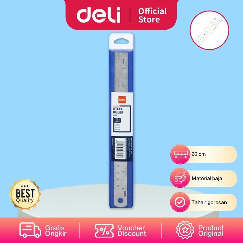 Jual Penggaris Besi Deli Stainless Steel Ruler 20 cm | Shopee Indonesia