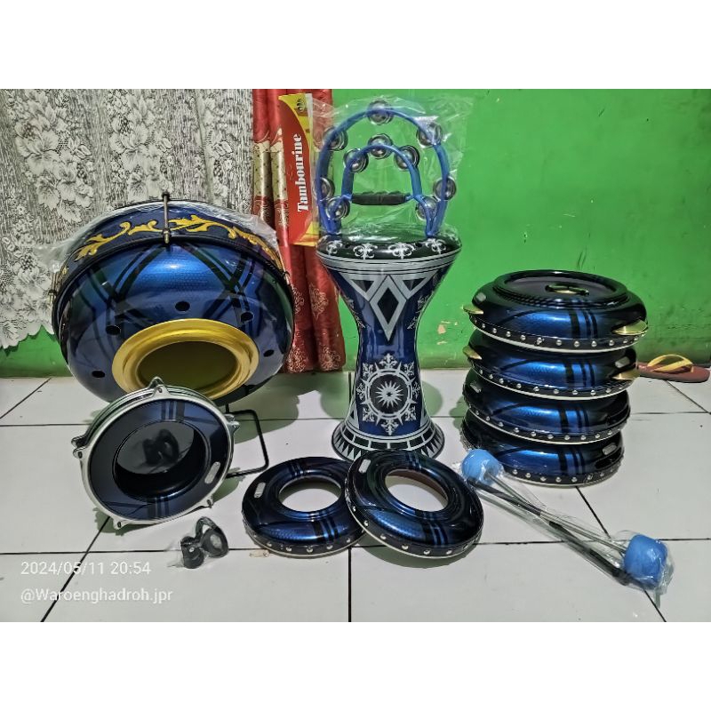 Jual Alat Hadroh Rebana Fullset Motif Biru |PREMIUM | Shopee Indonesia