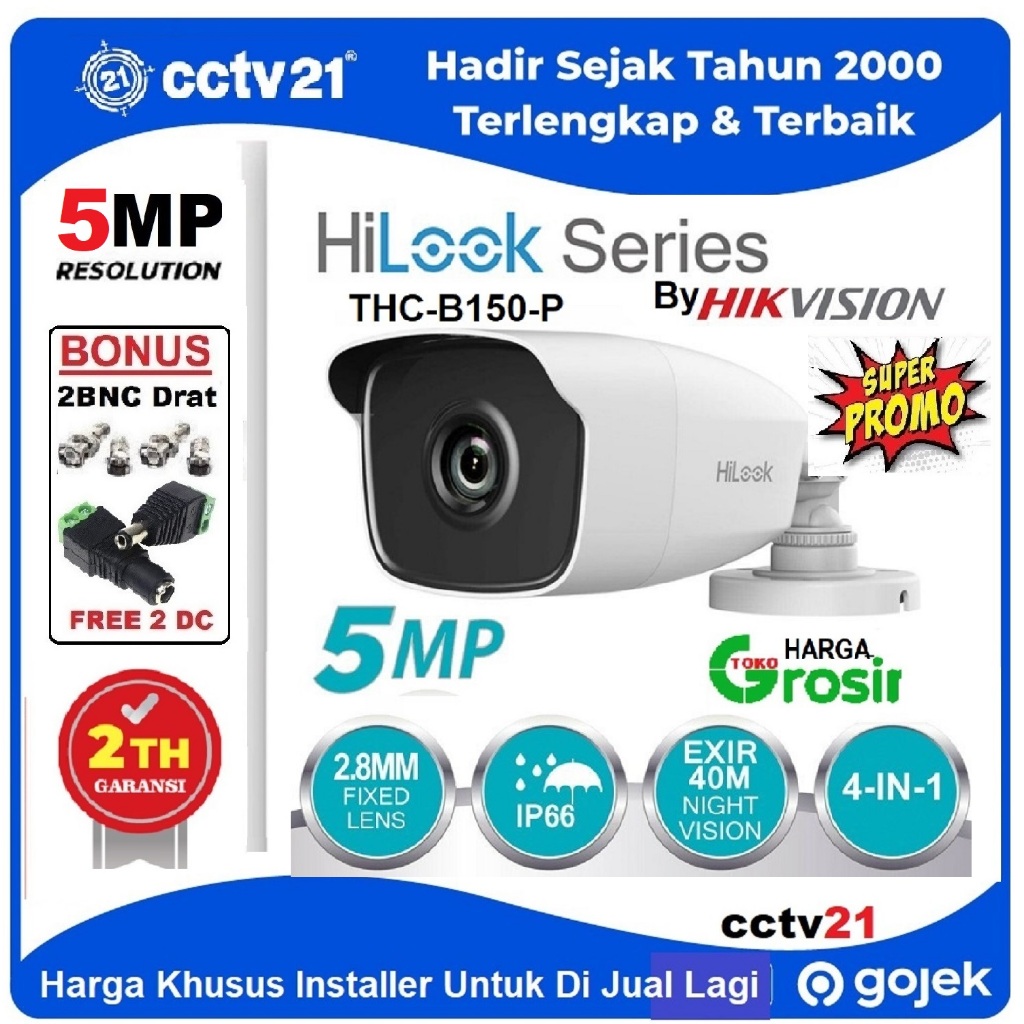 Jual CCTV / Kamera Outdoor 5MP HILOOK THC-B150-P (by HikVision) Free 2BNC+2DC Harga Promo cctv21 ...