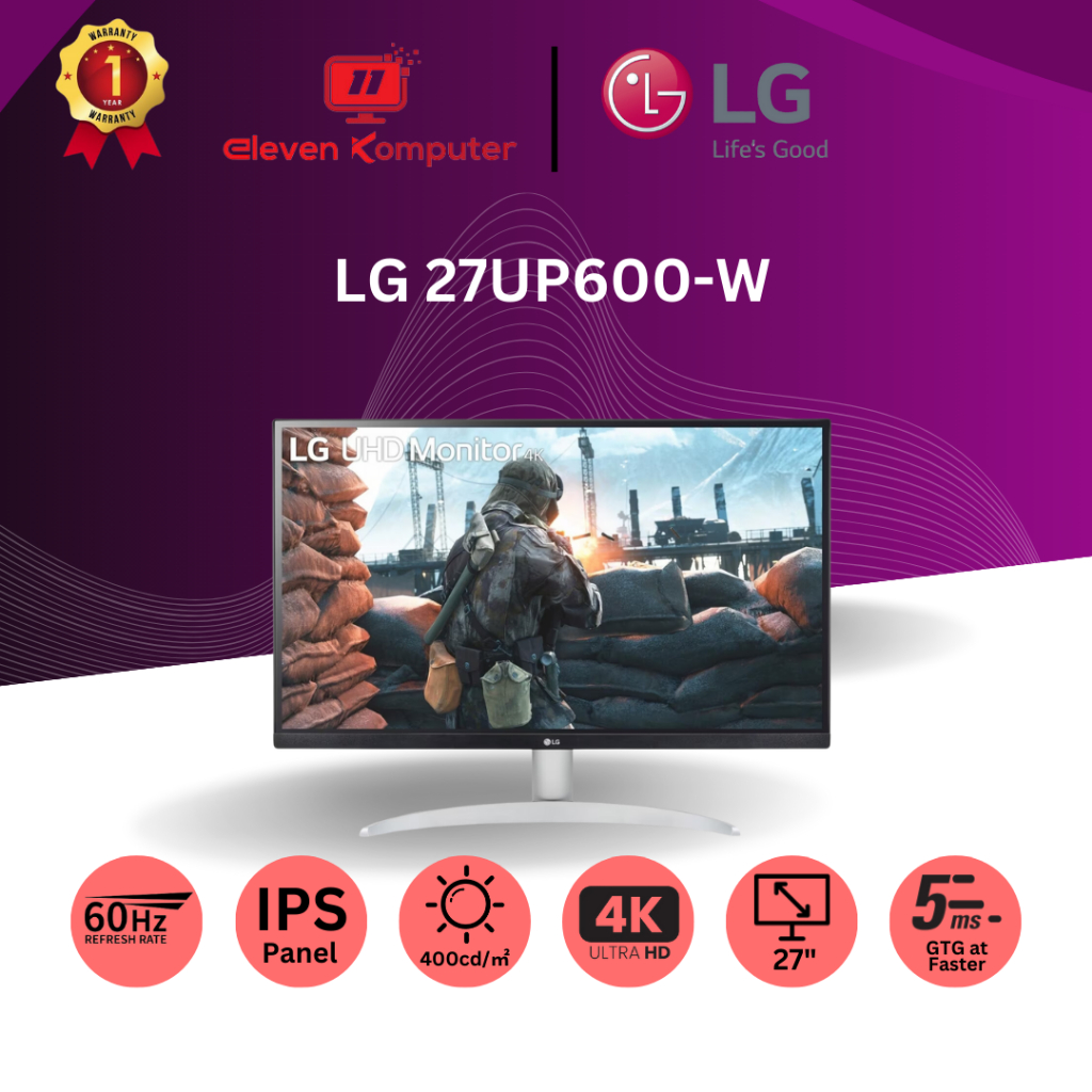 Jual Monitor LED LG 27UP600-W 27" UHD IPS 60Hz 5ms HDMI DP HDR400 ...