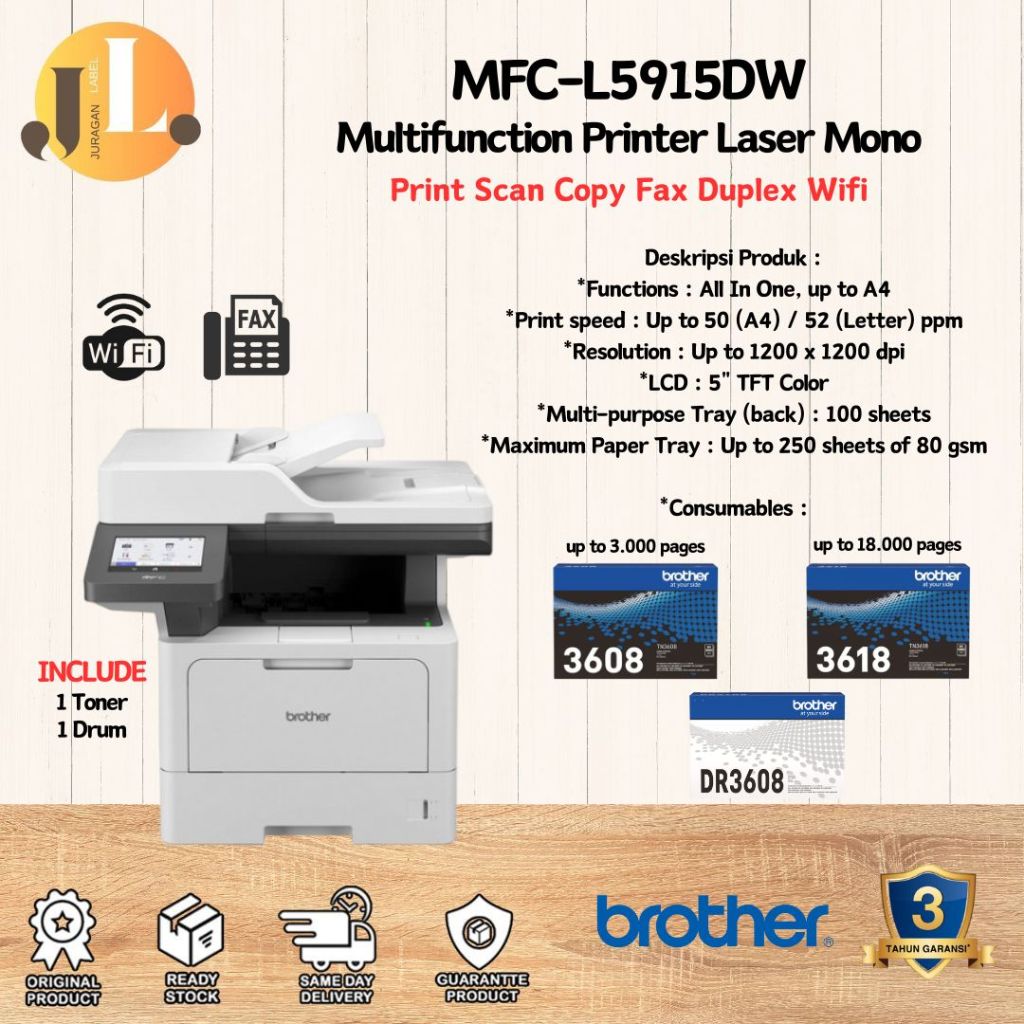 Jual BROTHER MFC-L5915DW Printer All in One Laser Monochrome Wireless ...