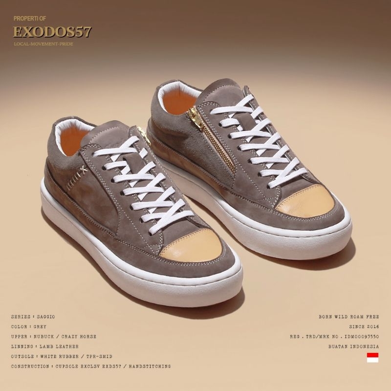 Jual Sepatu Sneakers Kulit Pria Exodos57 - Saggio Gray | Shopee Indonesia
