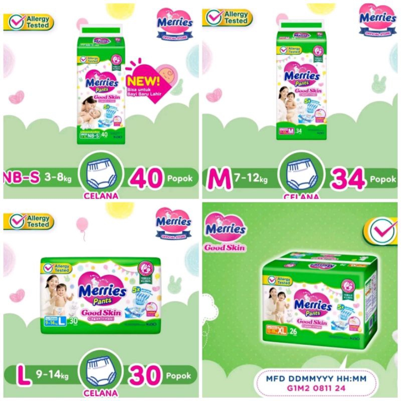 Jual Merries pants celana Nbs-40 M34 L30 XL26 popok merries | Shopee ...