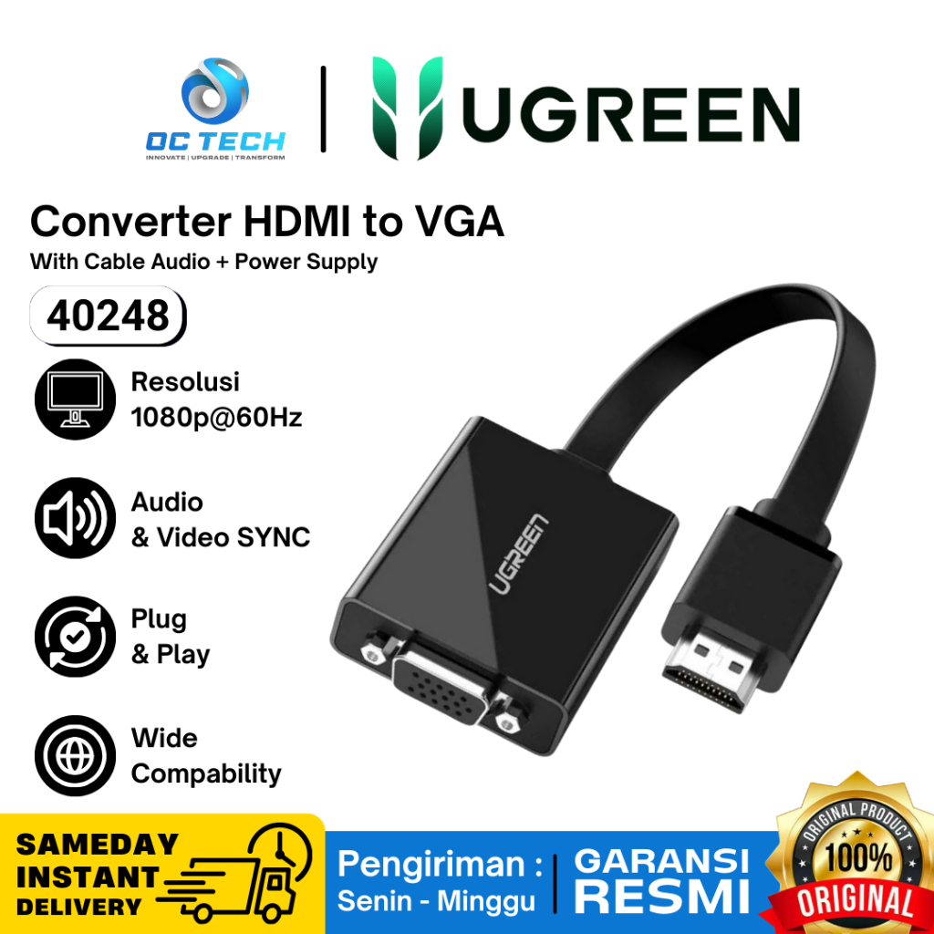 Jual Ugreen Adapter Converter HDMI Male to VGA Female with Audio Micro USB port HDMI To VGA ...