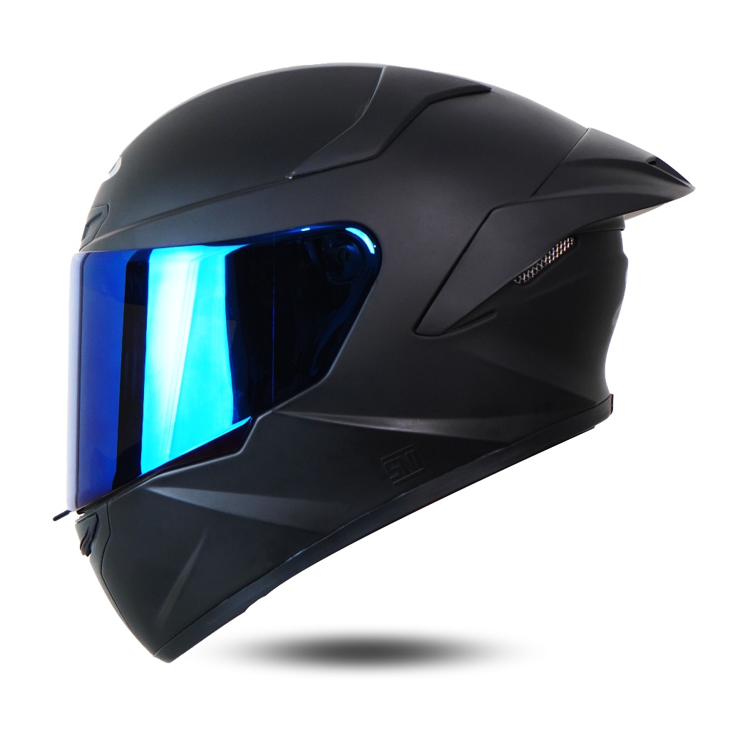 Jual Helm Full Face MLA Solid Polos Crypton Solid SNI Flat Visor Blue ...