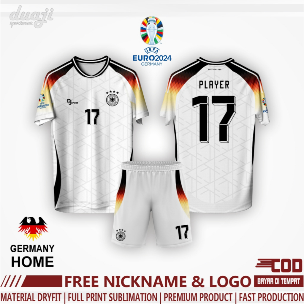 Jual Jersey Bola Timnas JERMAN EURO 2024 Home Away Full Printing Premium Custom Nama Ready Size ...