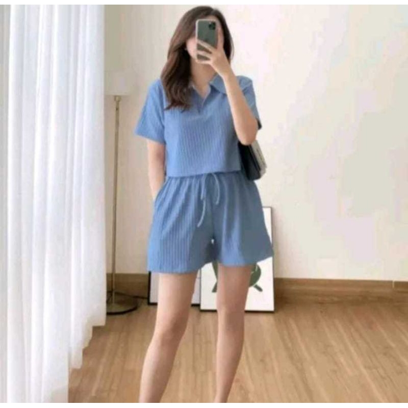 Jual PROMO !!! Setelan Crop Top Wanita Korean Style One Set Knit Hornet ...