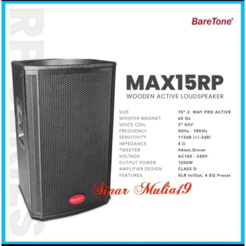 Jual Speaker Aktif BareTone MAX15RP Original 15 Inch Harga 1 Unit [ Box Bahan Kayu ] Garansi 1 ...