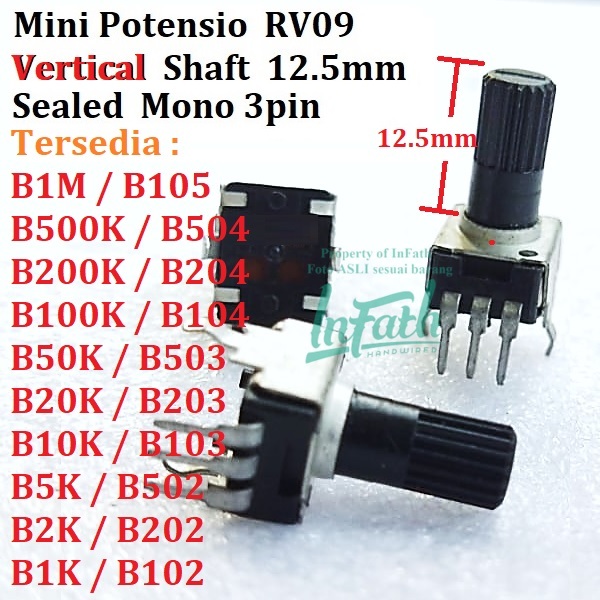 Jual Potensio Mono RV09 InFath B1K B2K B5K B10K B20K B50K B100K B200K ...