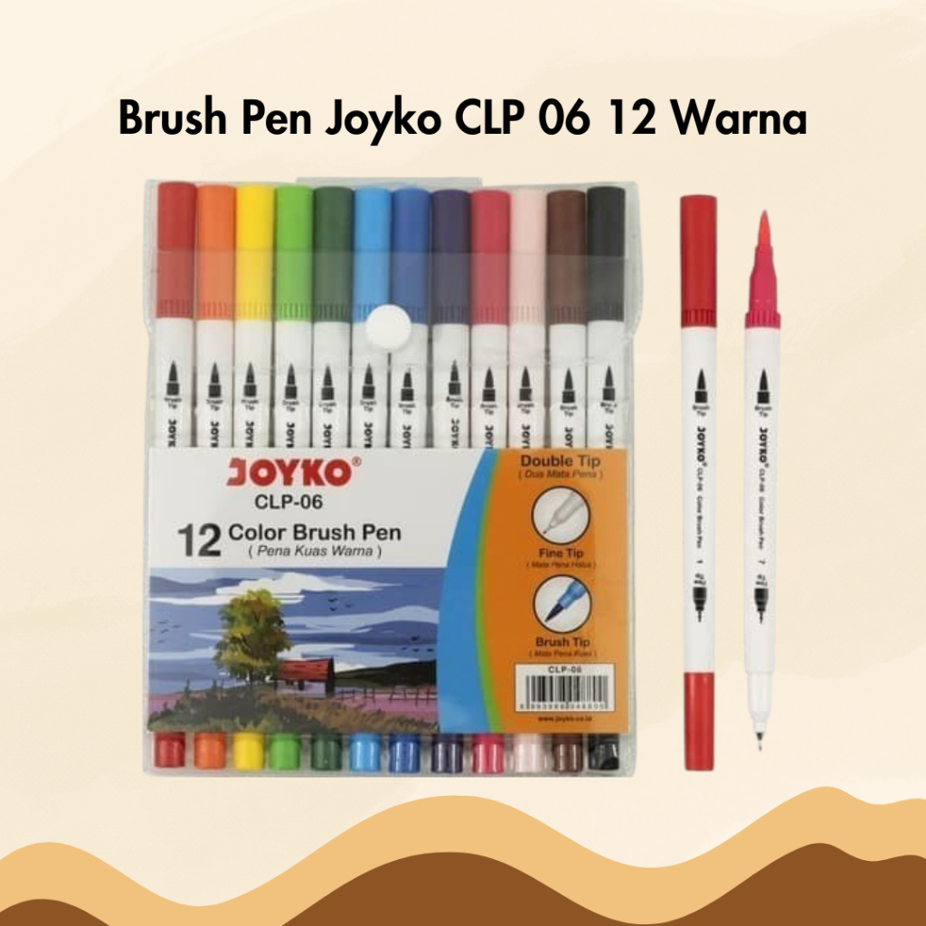 Jual Brush Pen Joyko CLP-06 12 Warna Dual Tip Dua Mata Pena Pulpen Kuas ...