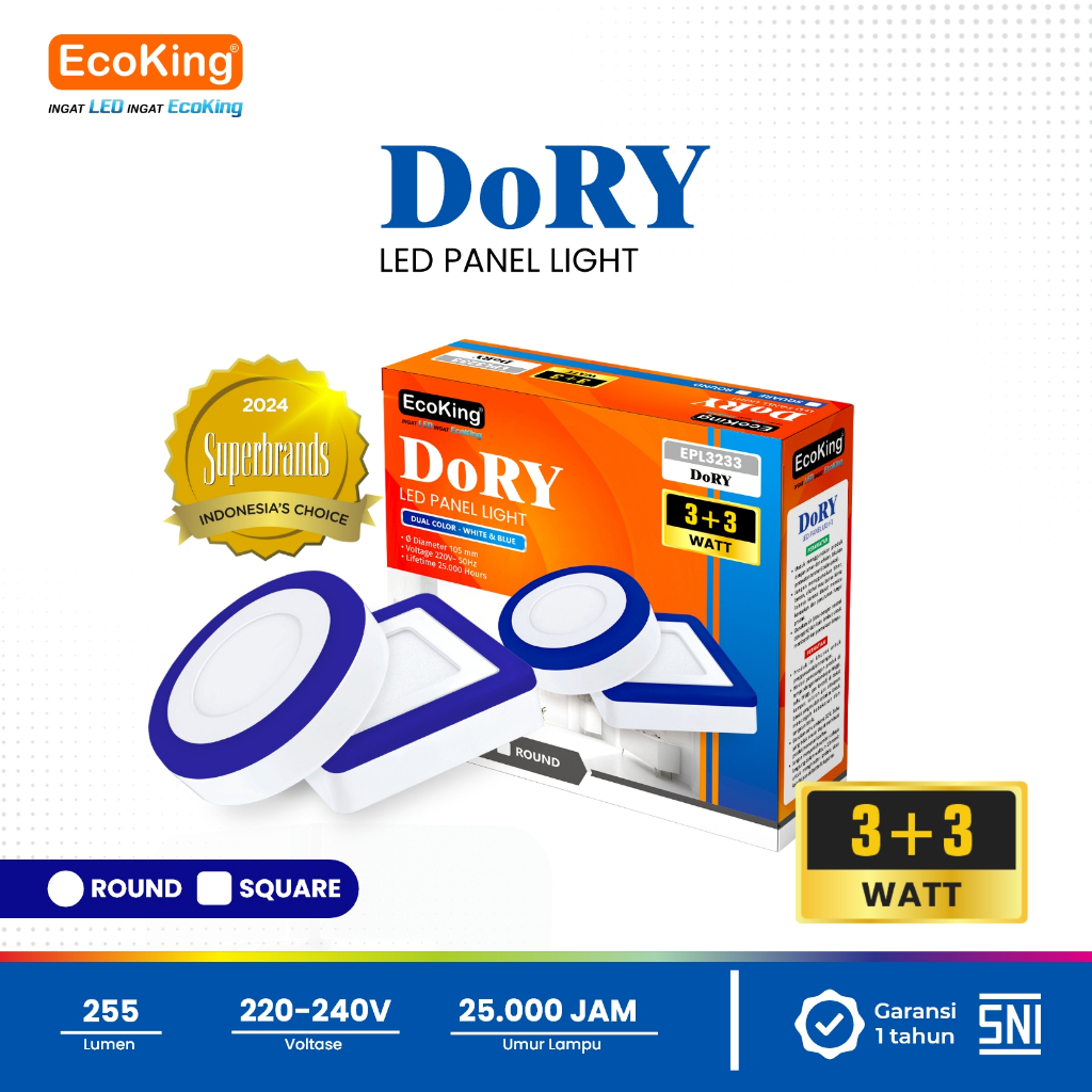 Jual EcoKing LED DoRY Panel Light Downlight Lampu Palfon Rumah 3W 3.5 ...