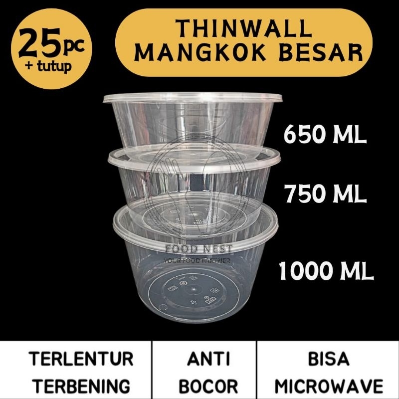 Jual [ISI 25 PC] thinwall round mangkok datar plastik bulat anti panas microwave bowl | Shopee ...