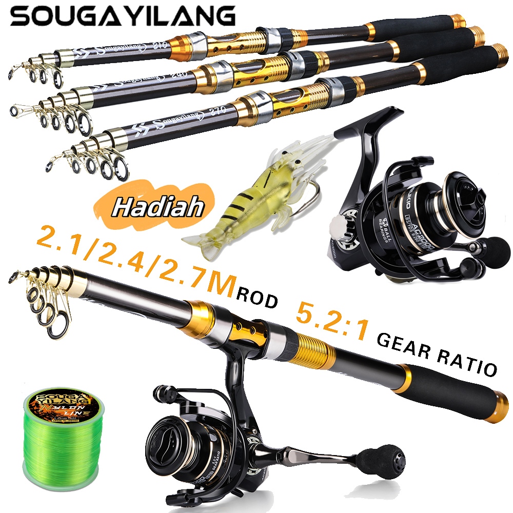 Jual Sougayilang Joran Pancing Set 210cm—360cm Teleskop Joran Set 5.2:1 Reel Pancing Carbon ...