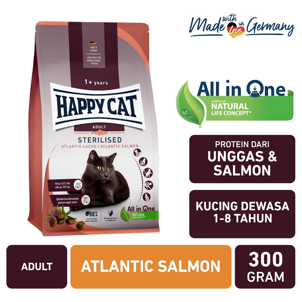 Jual Happy Cat Sterilised Atlantic Salmon | Makanan Kucing Dewasa (300 ...