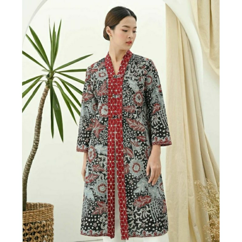 Jual (OUTER OLIVIA) Outer batik premium kombinasi motif encim warna ...