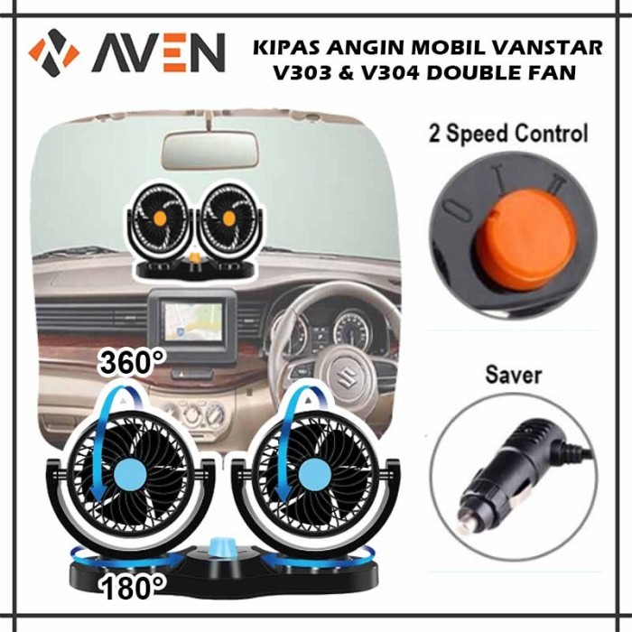Jual AVEN Kipas Angin Mobil V-303 / V-304 Double Headed Fan 360 Degree ...