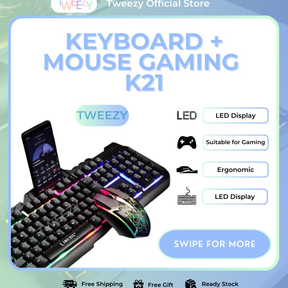 Jual Keyboard Mouse Gaming Combo Set T21 K21 Kabel USB LED Lighng RGB ...