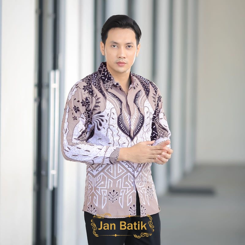 Jual batik solo lengan panjang pria modern baju kemeja premium motif ...