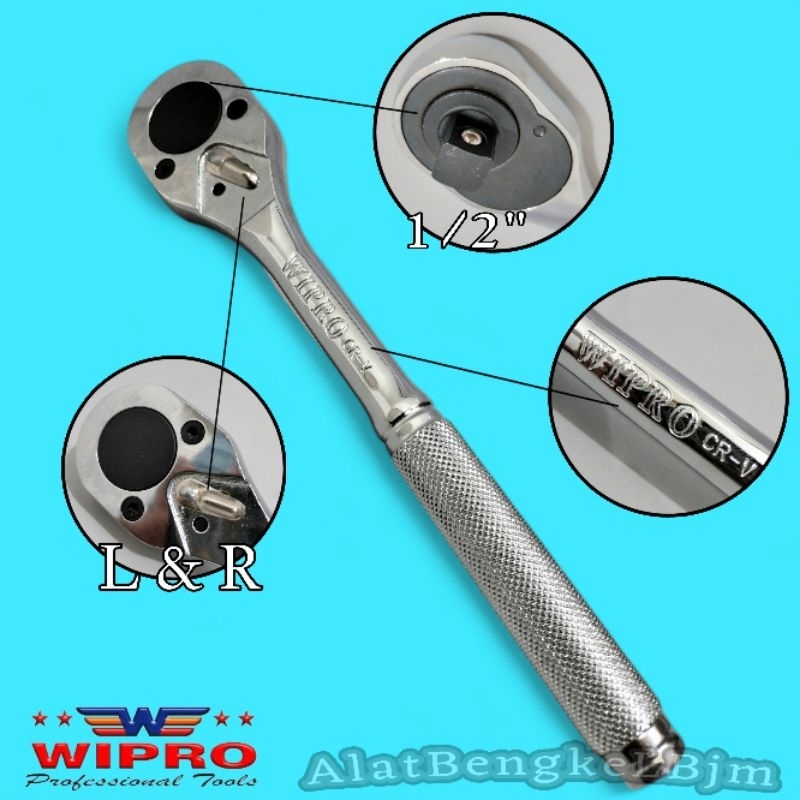 Jual STANG RATCHET "WIPRO" 1/2" Full CR-V || SETANG KUNCI SOK RACHET 1/ ...