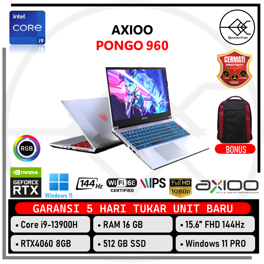 Jual AXIOO PONGO 960 Gen 2 Core i9-13900H RTX4060 8GB RAM 16GB 512GB 15 ...