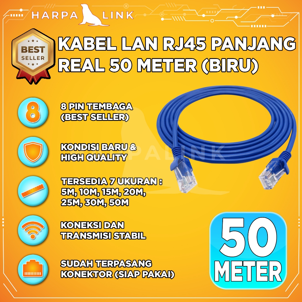 Jual Kabel LAN 50 Meter Cat 5 Murni / Kabel LAN UTP Indoor Panjang Real ...