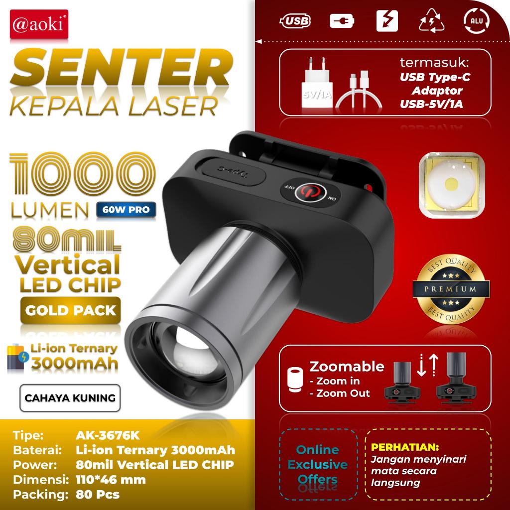 Jual AOKI Senter Kepala Cahaya Maksimal Plus RechargePro dengan USB-C, 60W Fokus & Penyebaran ...