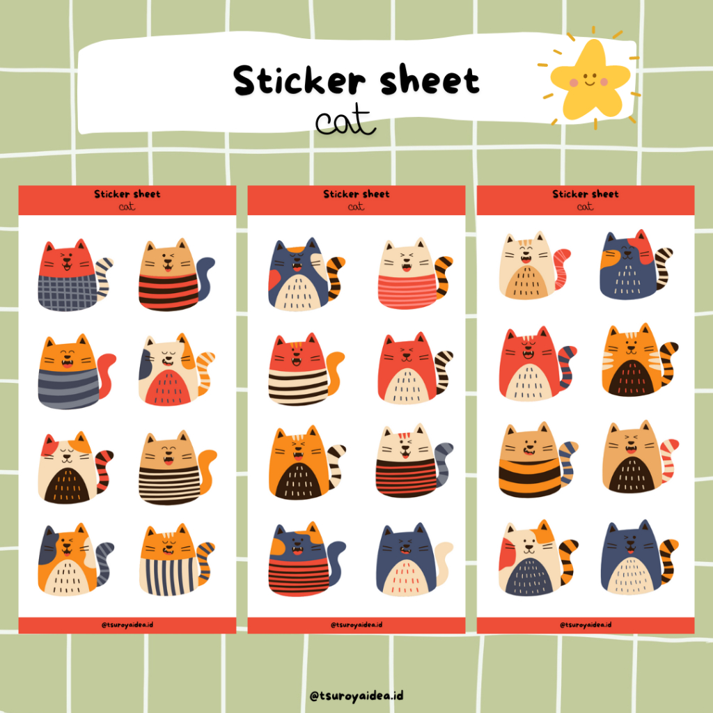 Jual SS012 - Cat Sticker Sheet, Sticker Journal Lucu Aesthetic | Shopee ...