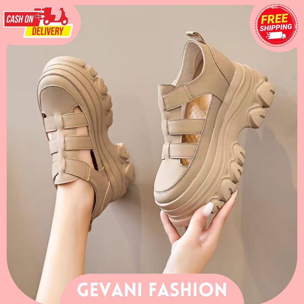 Jual GVN SHOES - SEPATU SANDAL WEDGES WANITA HAK TINGGI 7 CM MOTIF TALI ...