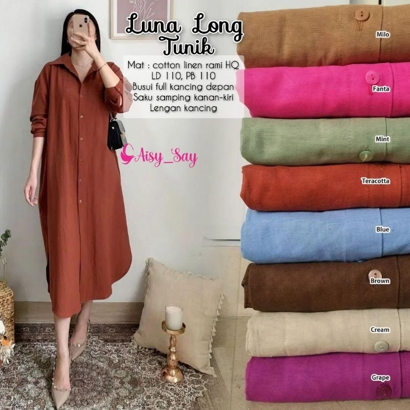 Jual Luna Long Tunic Bahan Cotton Linen Premium Ori Aisysay-Tunik Linen ...